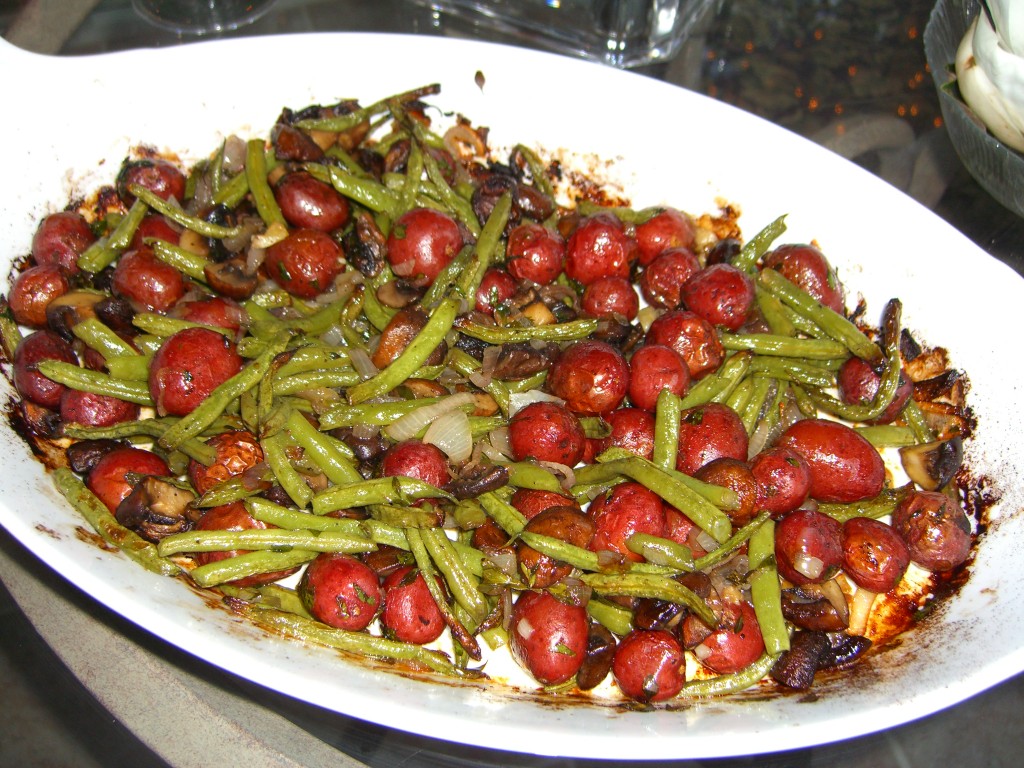 Roasted Pee Wee Potatoes with Mushrooms and Green Beans
